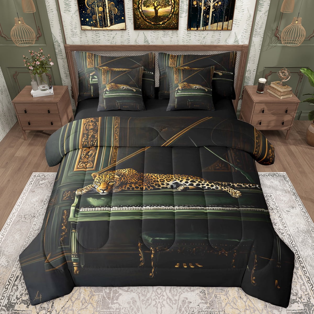 Feelyou 3D Leopard Cheetah Bedding Comforter Set 7 Pieces, Retro ...
