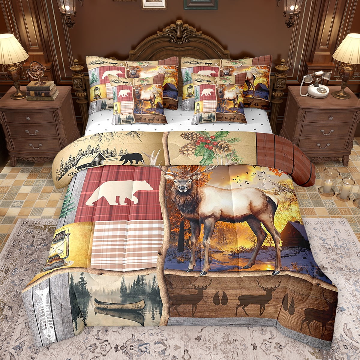 Feelyou 3D Moose Deer Bedding Comforter Set 7pcs for Men, Jungle Bear ...