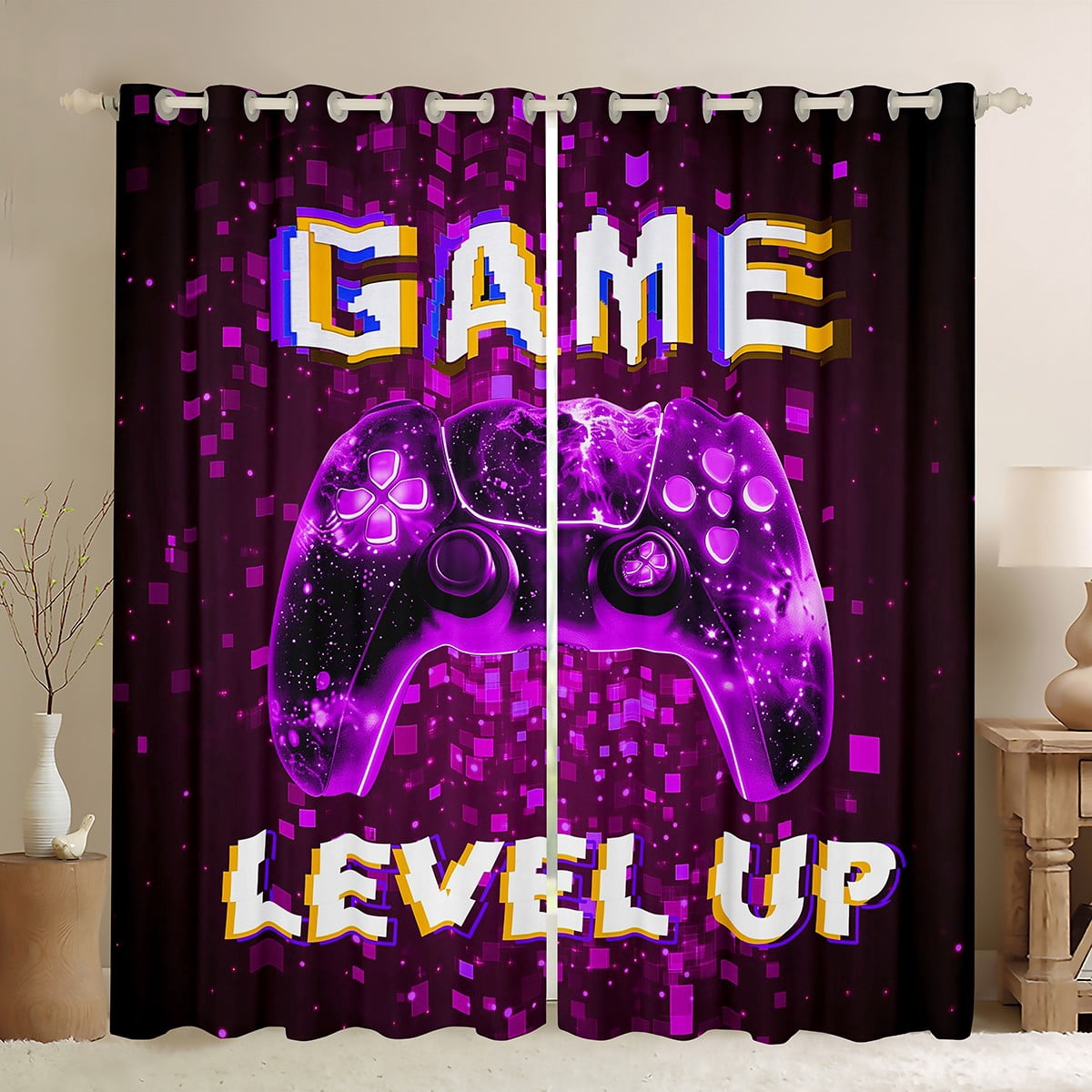 Feelyou 3D Neon Gamepad Curtains Pack of 2 (42x84 Each) for Boy, Dreamy ...