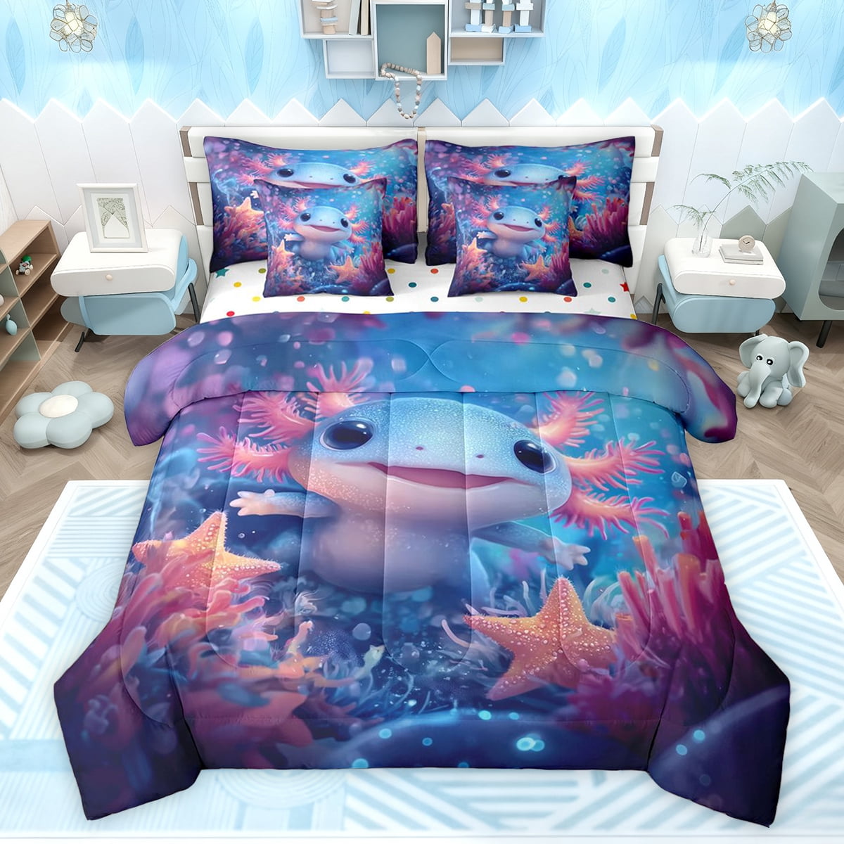 Feelyou 3D Ocean Axolotl Bedding Comforter Set 7pcs, Sea Starfish Coral ...