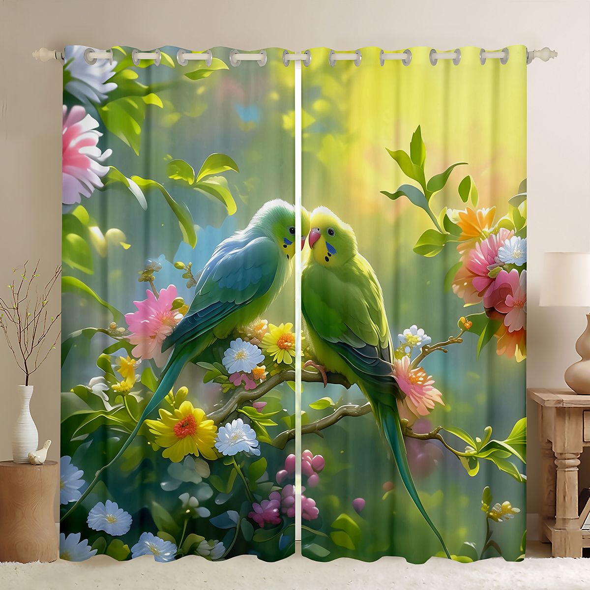 Feelyou 3D Parrot Bird Curtains Pack of 2 (42x84 Each), Kawaii Animal ...