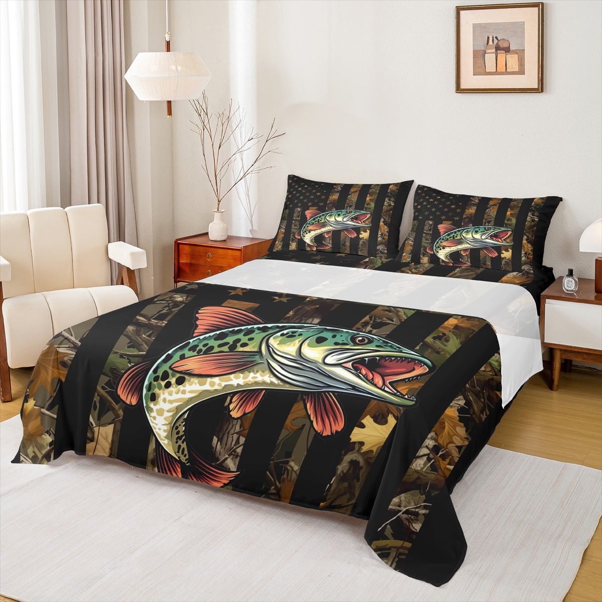 Feelyou 3D Pike Fish Twin Sheet Sets for Teens, Branches Botanical Twin ...