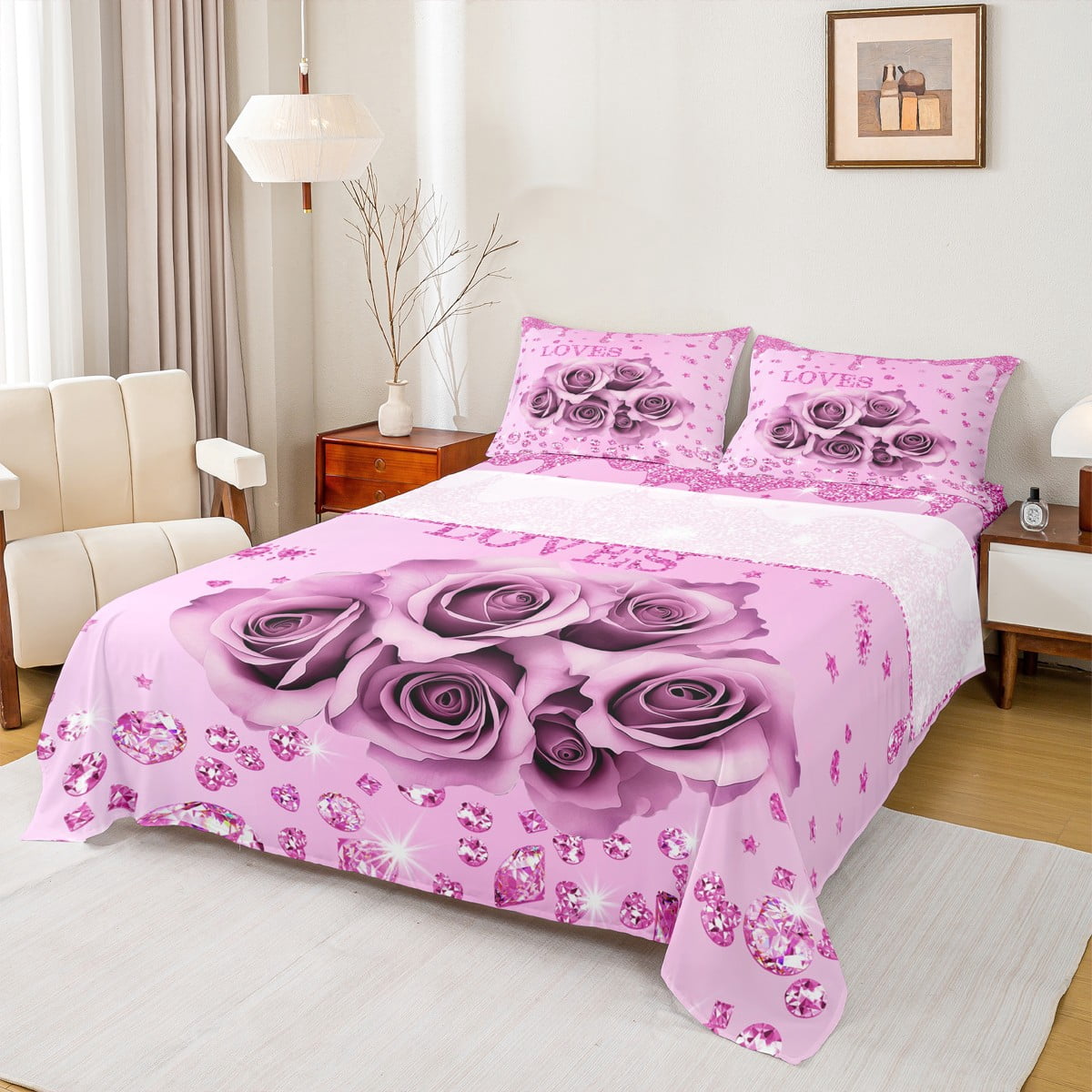 Feelyou 3D Pink Rose Full Size Sheets for Couple, Romantic Valentine's ...