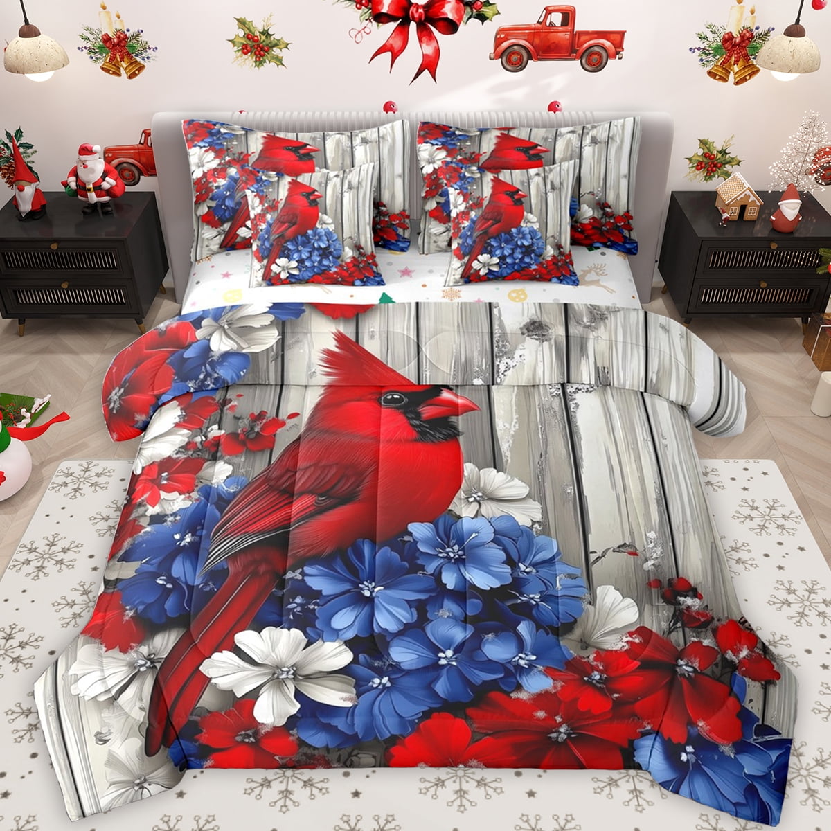 Feelyou 3D Red Robin Bedding Comforter Set 7 Pieces for Teens, Blue ...