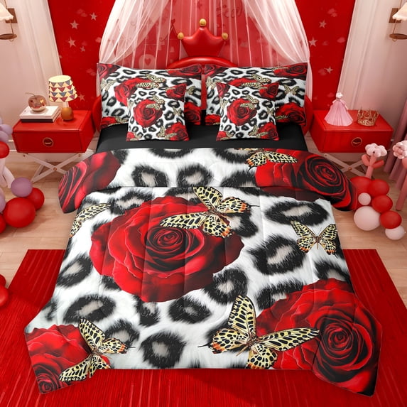 Feelyou 3D Red Rose Bedding Comforter Set 7pcs for Women, Romantic ...
