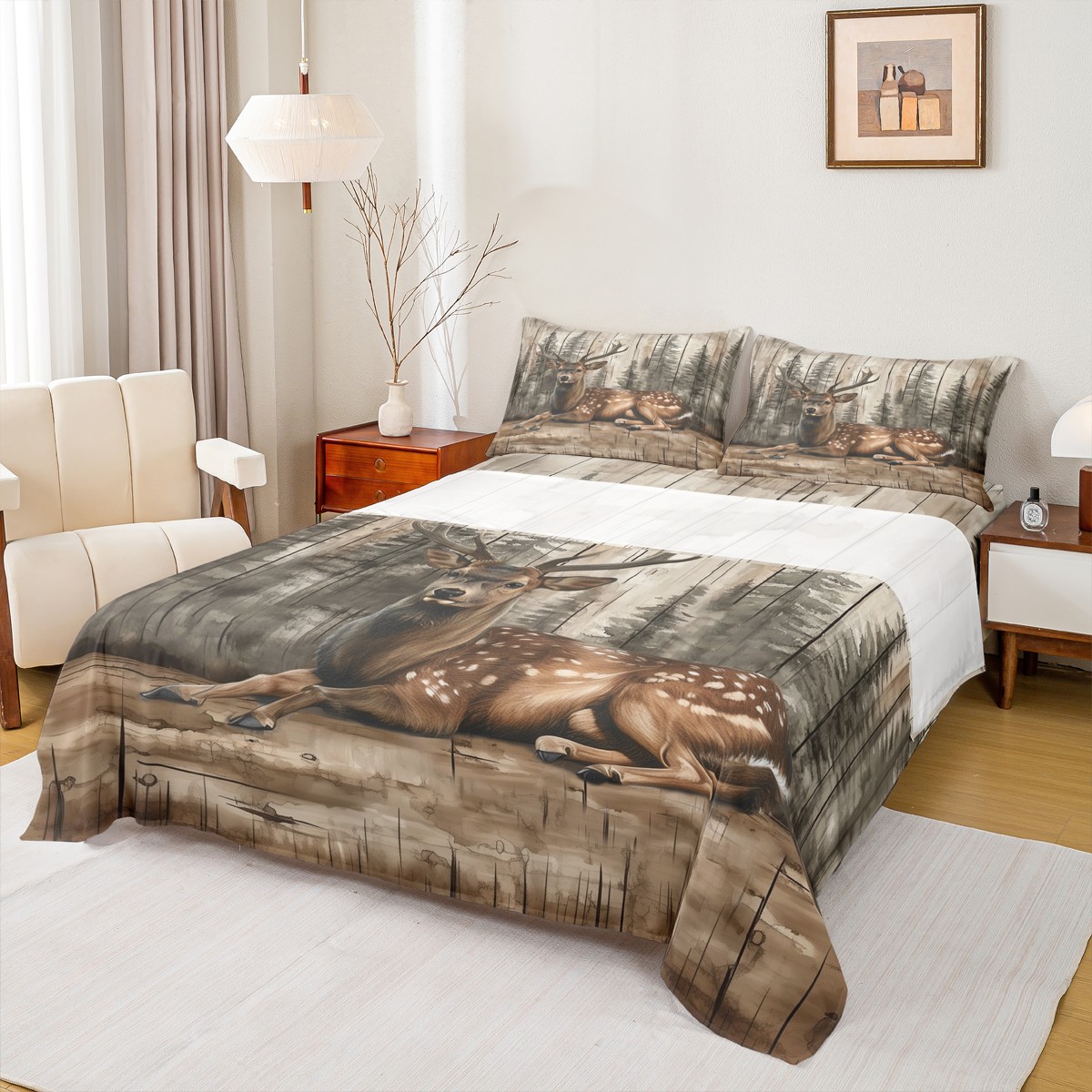 Feelyou 3D Reindeer Moose Queen Sheet Sets, Rustic Farmhouse Animal ...
