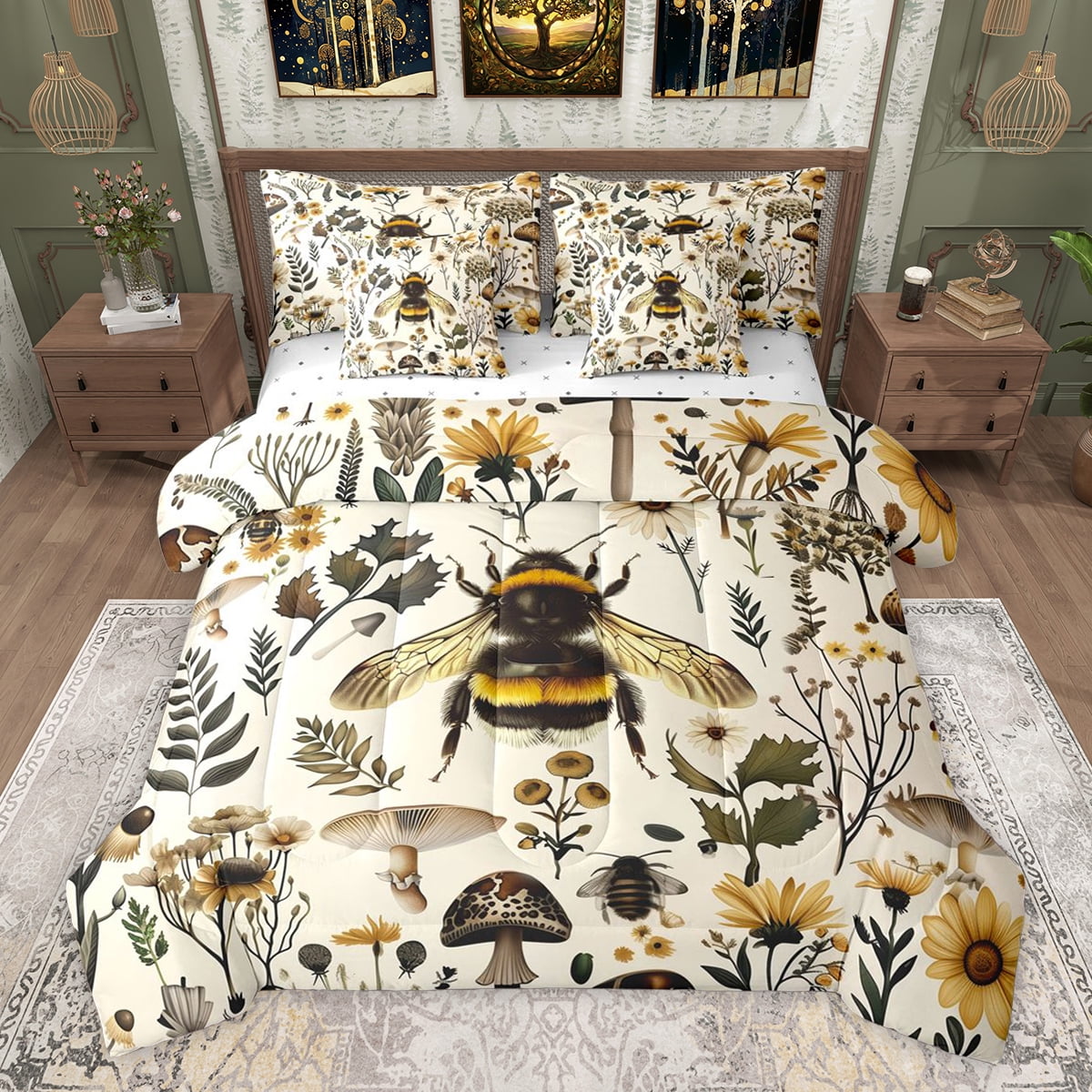 Feelyou 3D Rustic Bee Bedding Comforter Set 7pcs for Kids, Mandala ...