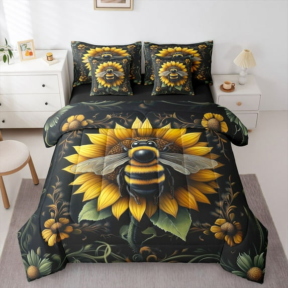 Feelyou 3D Rustic Bee Twin Bedding Sets 7pcs, SunFlower Botanical ...