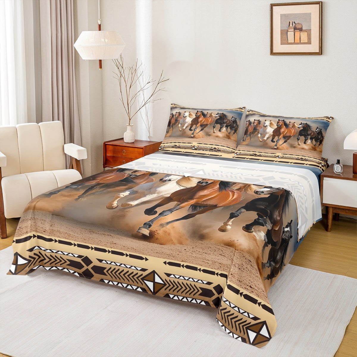 Feelyou 3D Rustic Horse Bed Sheets, Hippie Bohemian Aztec King Sheets ...