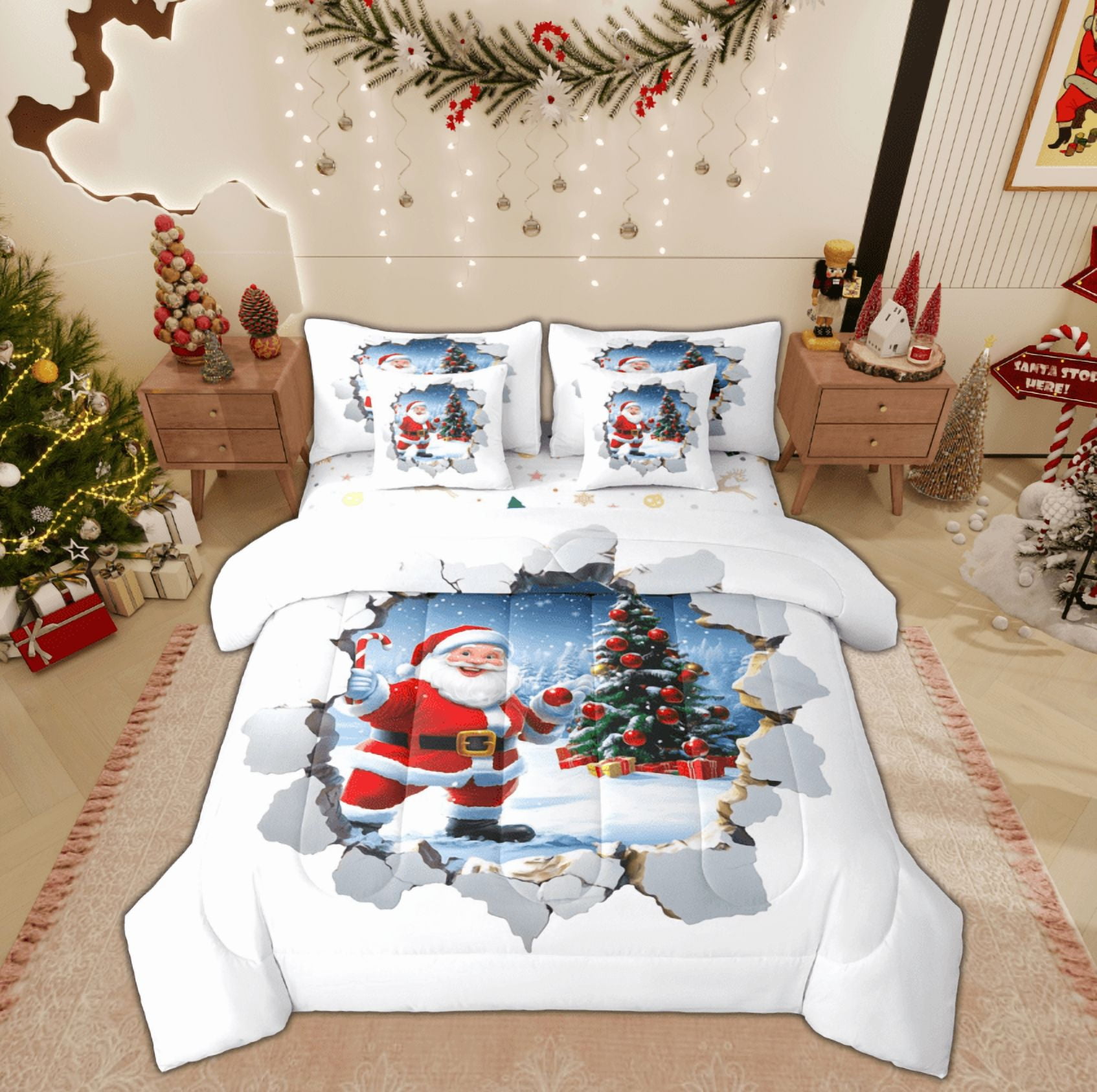 Feelyou 3D Santa Claus Bedding Comforter Set 7 Pieces, Xmas Dots Tree ...