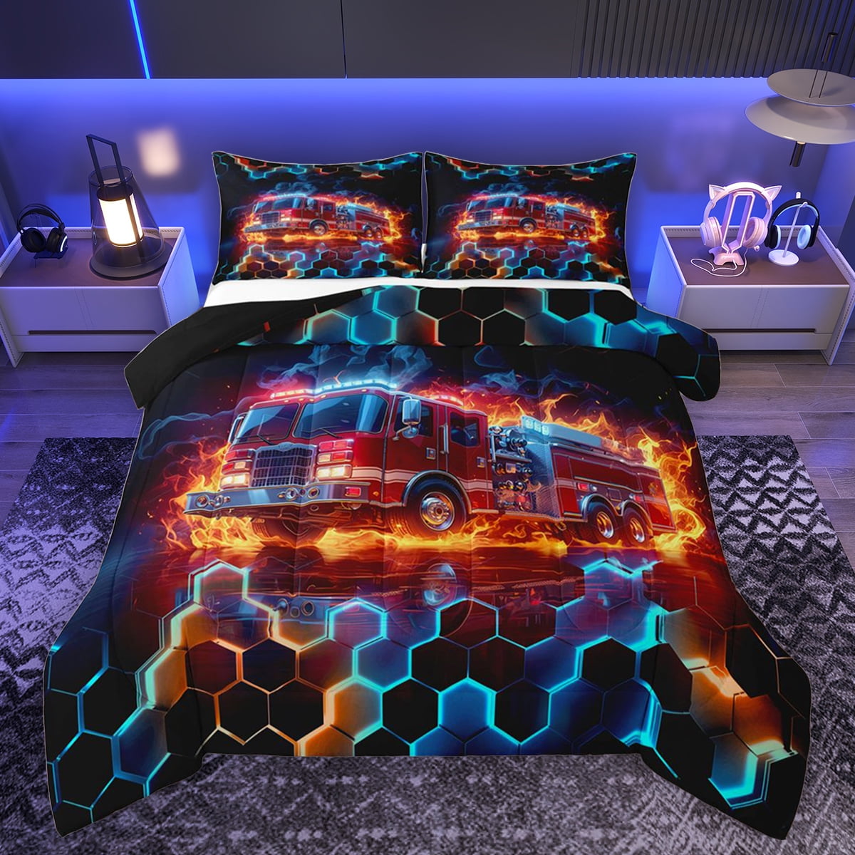 Feelyou 3D Vehicle Car Bedding Comforter Set, Fire Fighting Truck Twin ...