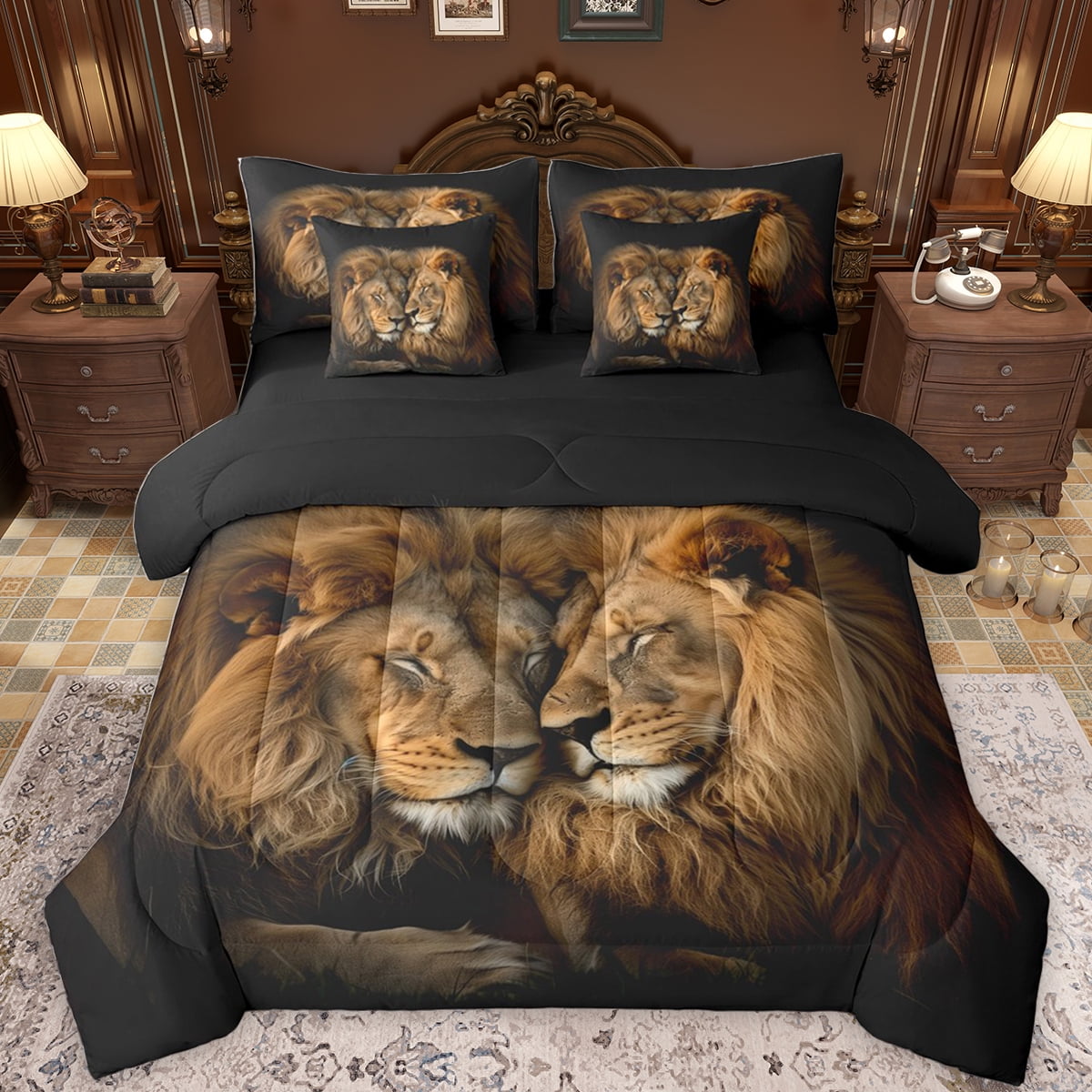 Feelyou 3D Wildlife Lion Bedding Comforter Set 7pcs, Couple Anniversary ...