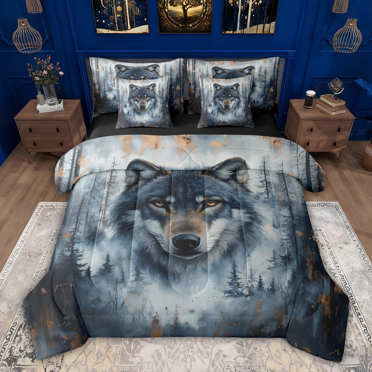 Feelyou 3D Wolf Animal Bedding Comforter Set 7pcs for Boy, Tree ...