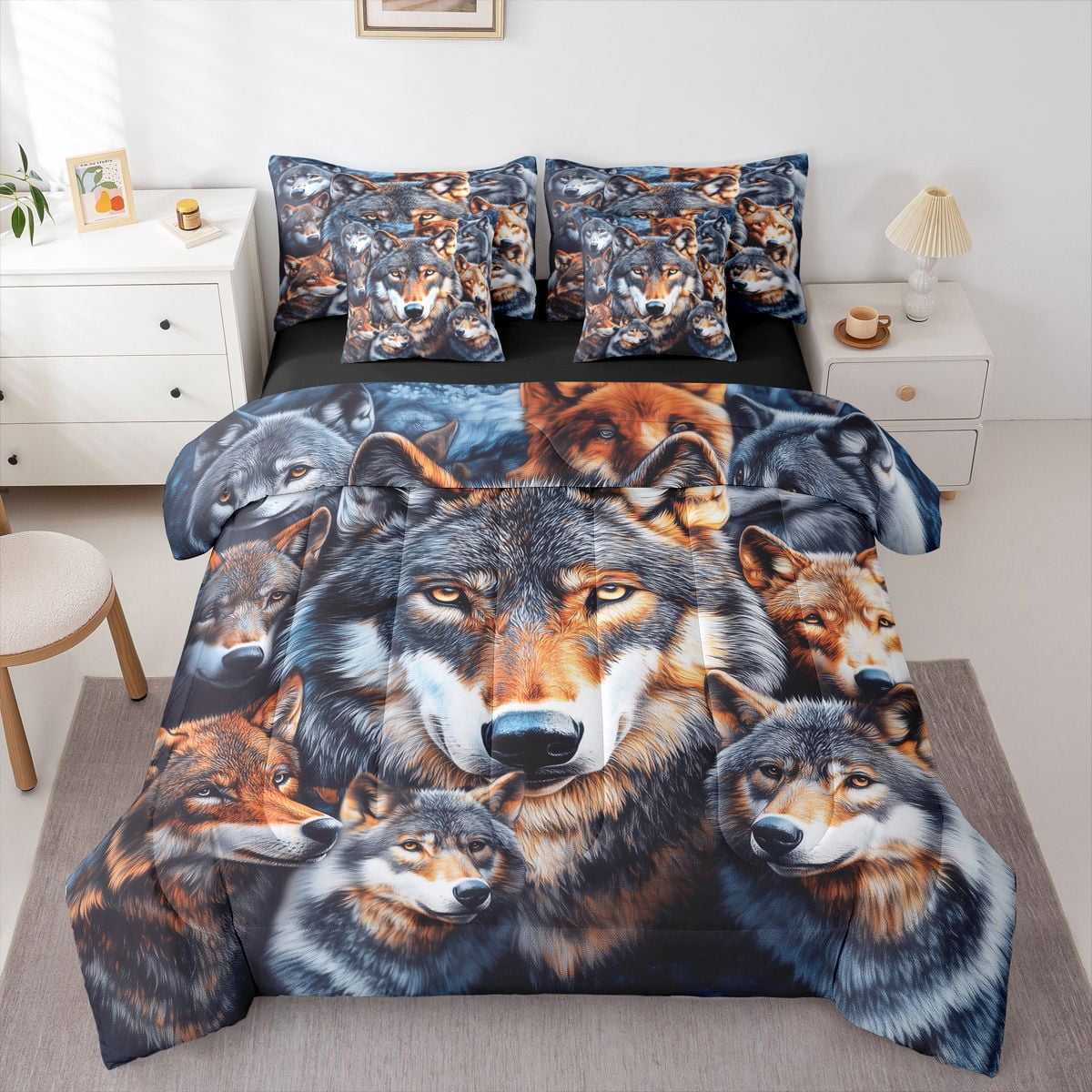 Feelyou 3D Wolf Family Twin Bedding Sets 7-Piece, Woodland Wildlife ...