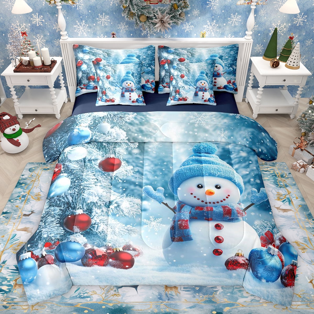 Feelyou 3D Xmas Snowman Bedding Comforter Set 7pcs for Child, Christmas ...