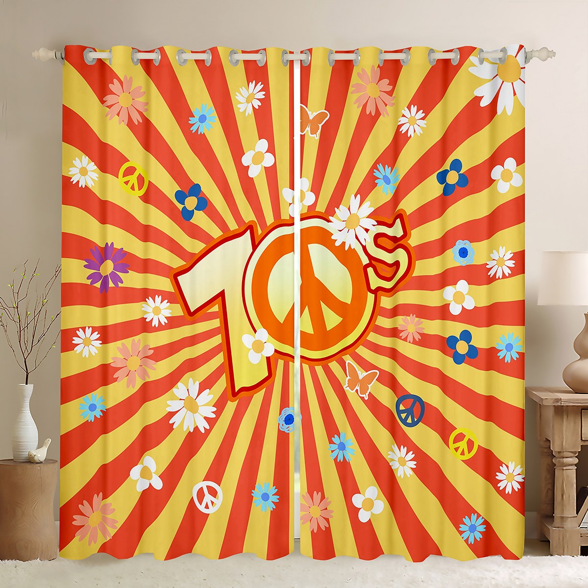 Feelyou 70s Fashion Blackout Curtains Set of 2 (38x54 Each) for Girls ...