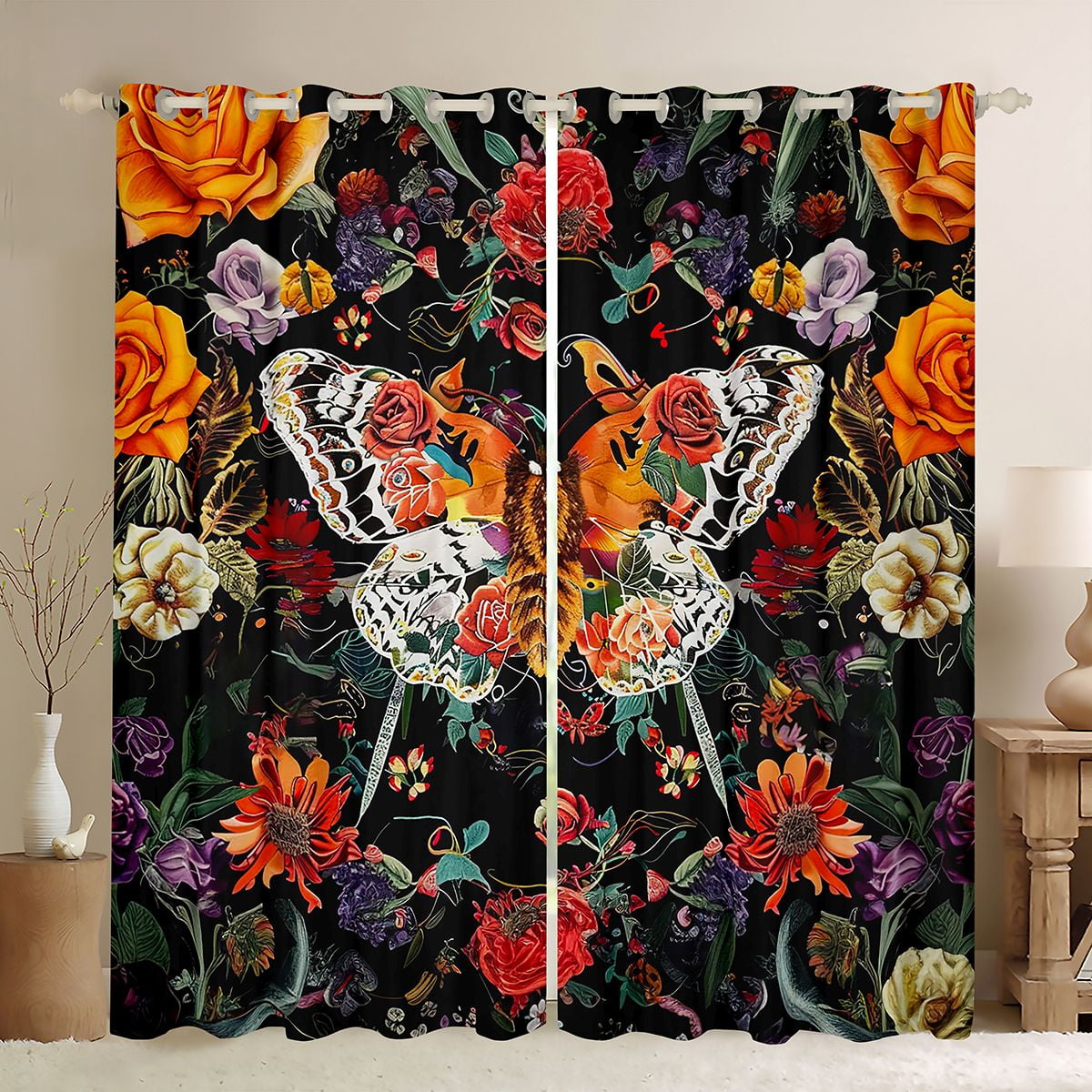 Feelyou Adult Bohemian Butterfly Blackout Curtains Set of 2 (52x84 Each ...