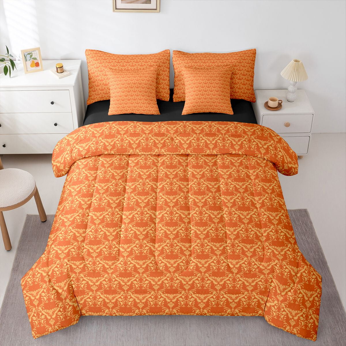 Feelyou Adult Boho Damask Comforter Set 7pcs, Orange Butterfly Moth ...