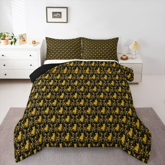 Feelyou Adult Boho Damask Twin Comforter Sets, Gold Cat Kitten Bedding ...