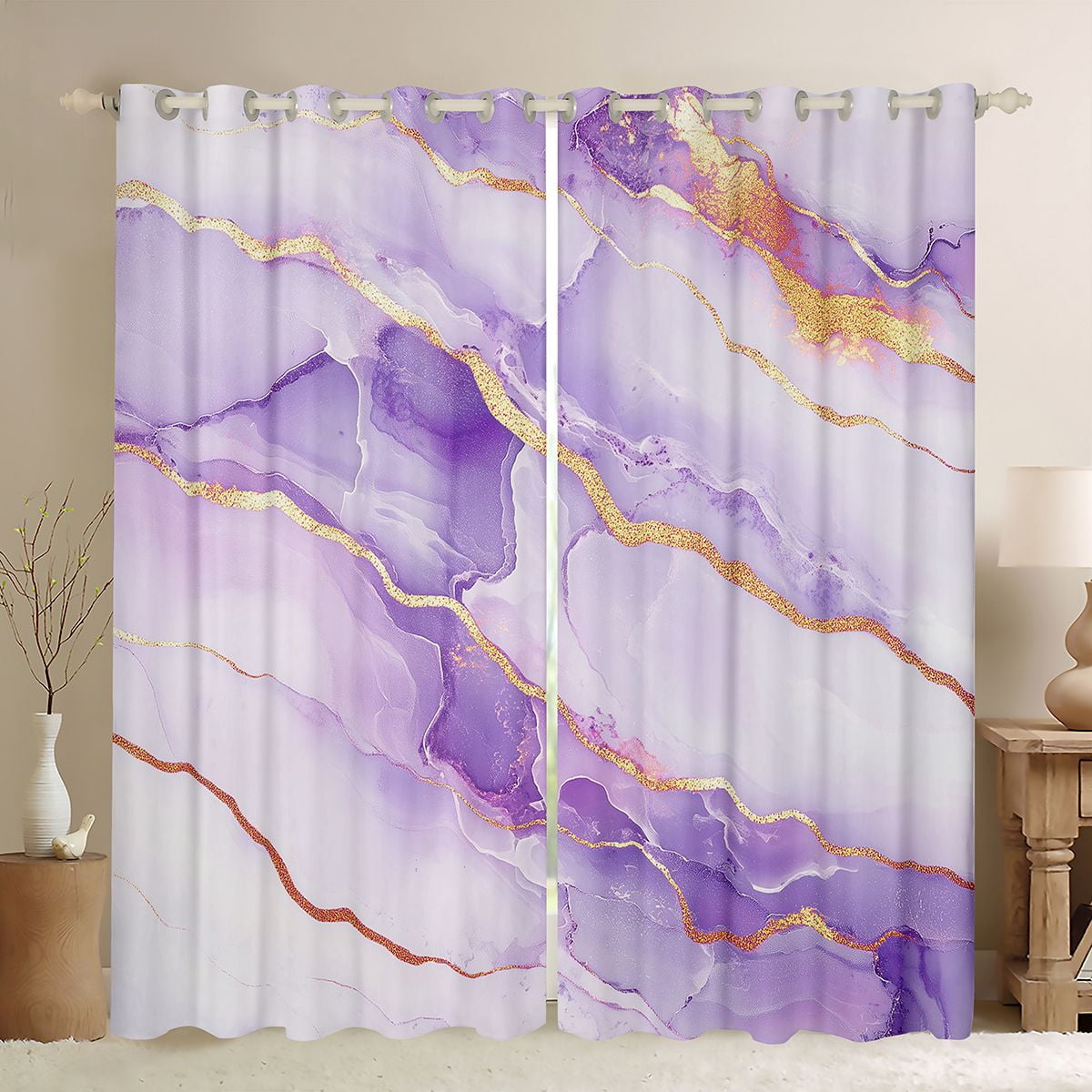 Feelyou Adult Chic Marble Blackout Curtains Set of 2 (52x84 Each ...