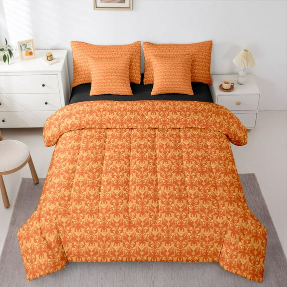 Feelyou Adult Mandala Damask Twin Bedding Sets 7pcs, Orange Red Bat ...