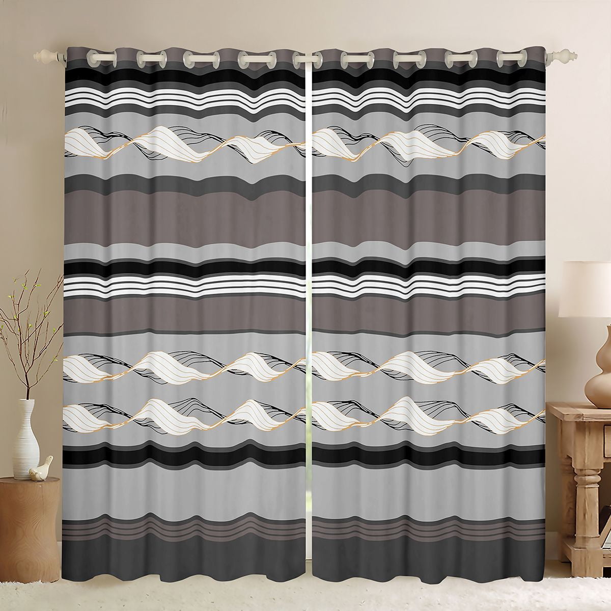 Feelyou Adult Minimalst Curtains Pack of 2 (42x84 Each), Grey Stripes ...