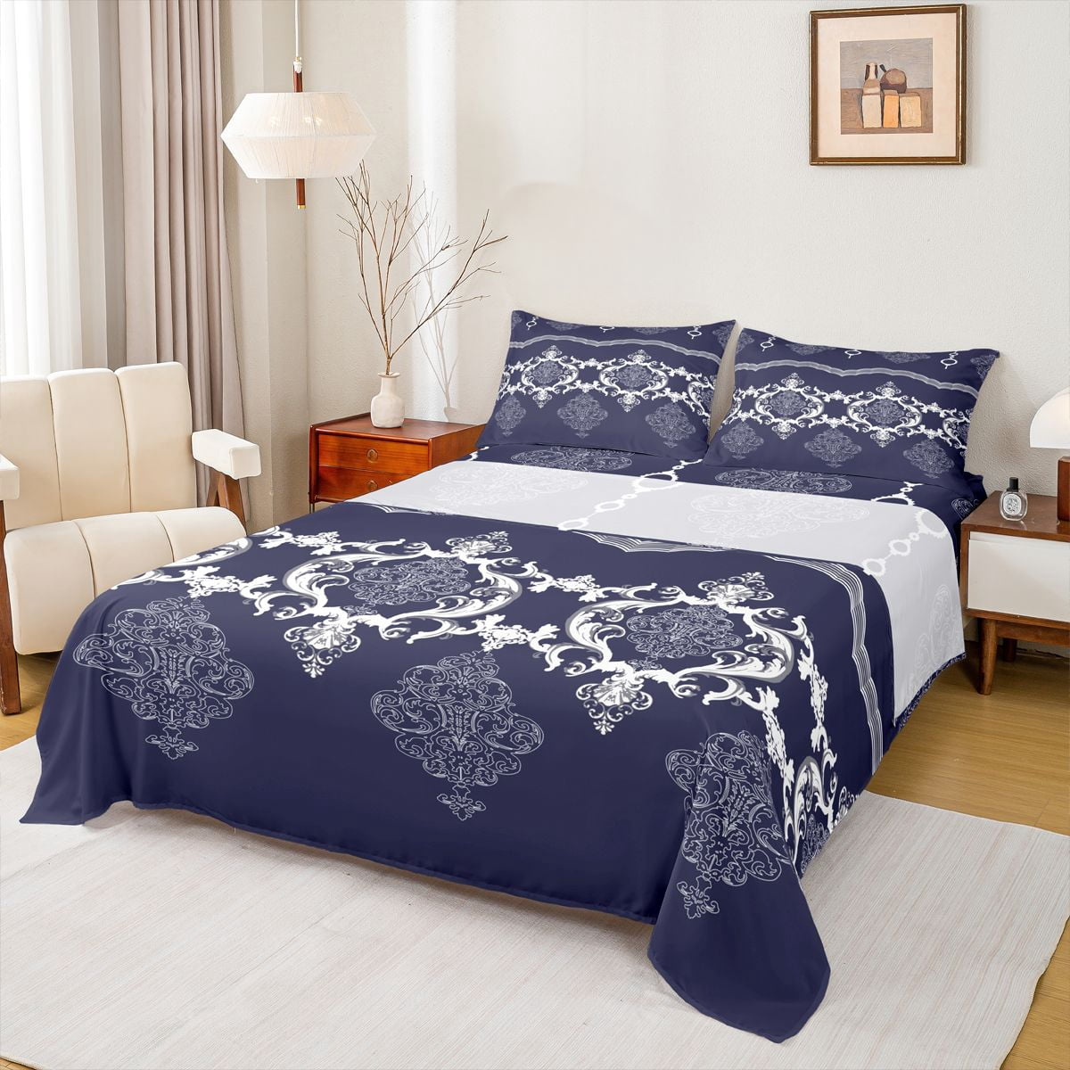 Feelyou Adult Vintage Damask Queen Sheet Sets, Hippie Farmhouse Floral ...