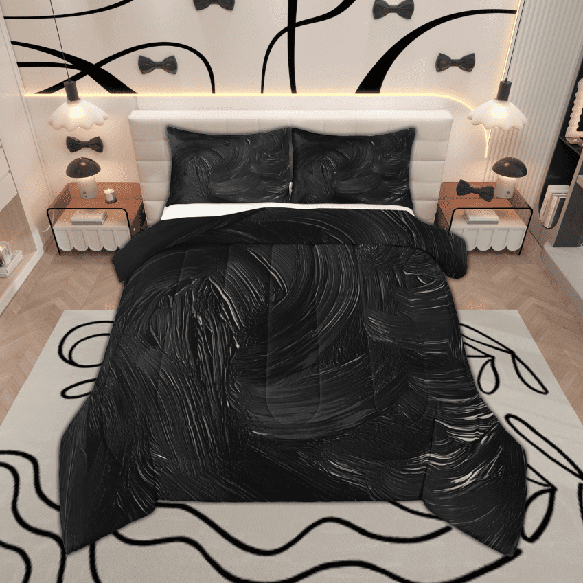 Feelyou Aesthetic Black Gray Full Size Comforter Sets, Watercolor Oil ...