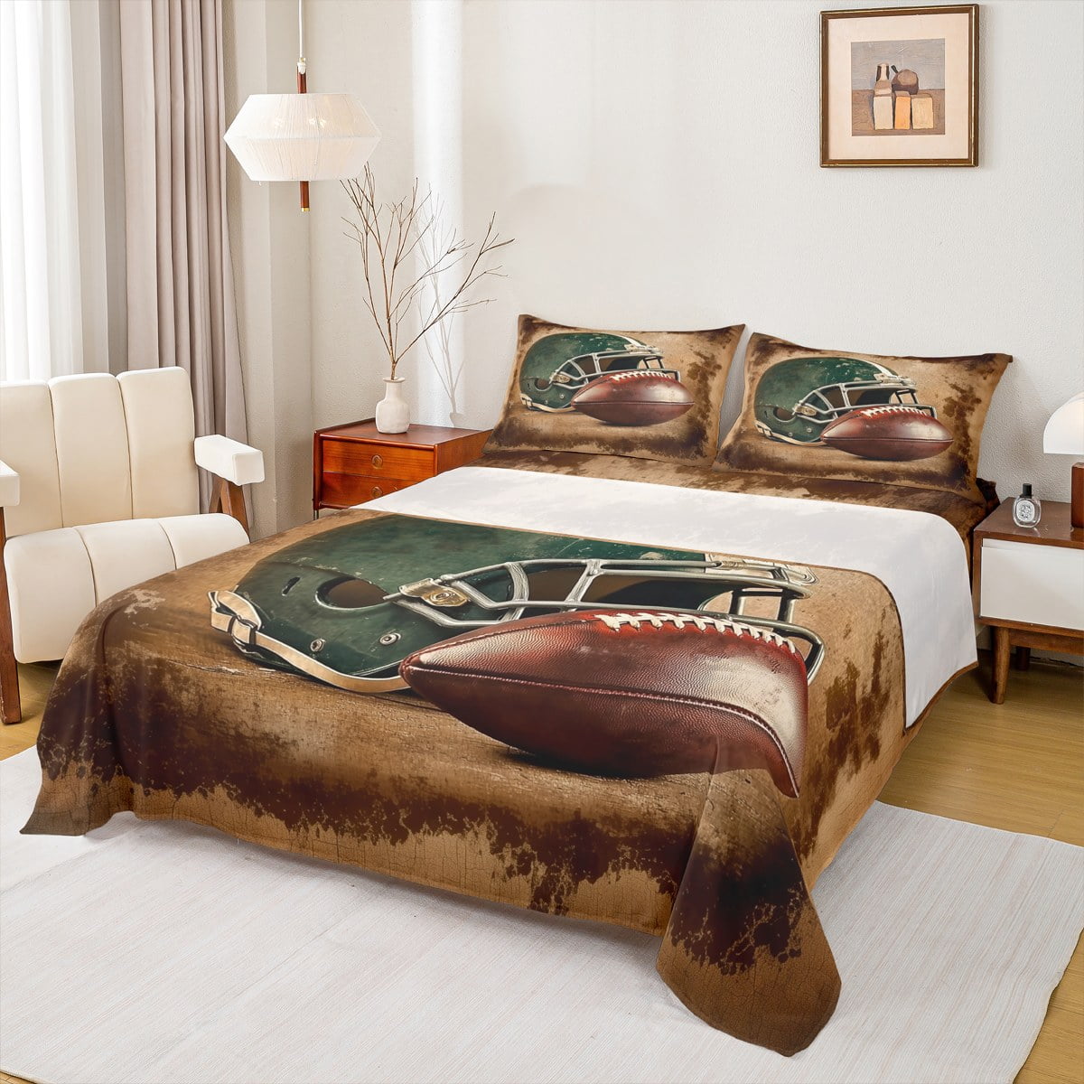 Feelyou American Football Print Full Size Sheets, Vintage Helmet Bed Sheets, Ombre Brown Sheet ...