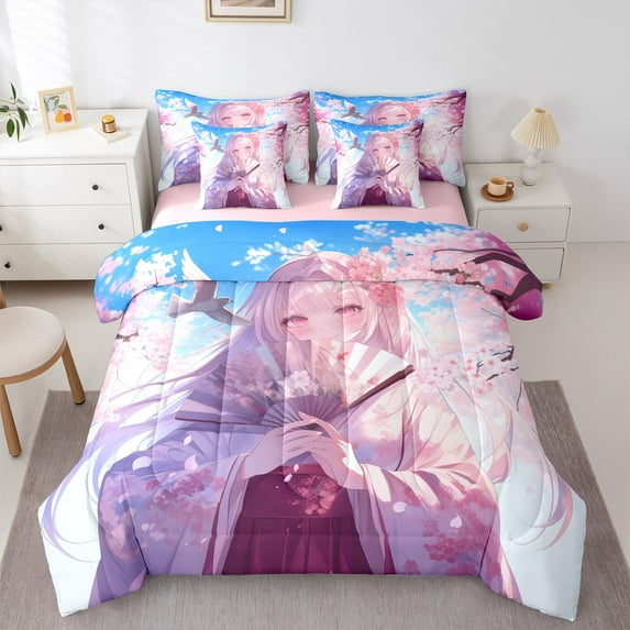 Feelyou Ancient Anime Girl Bedding Comforter Set 7pcs, Blossoms Flower ...