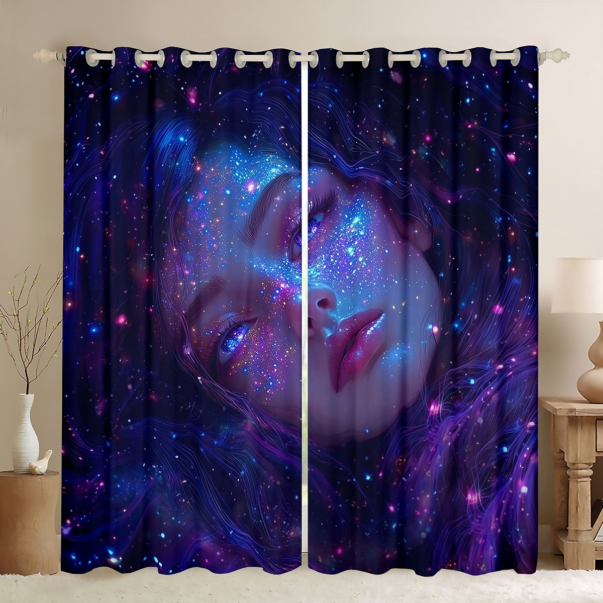 Feelyou Anime Girl Curtains Pack of 2 (42x84 Each), Aesthetic Purple ...