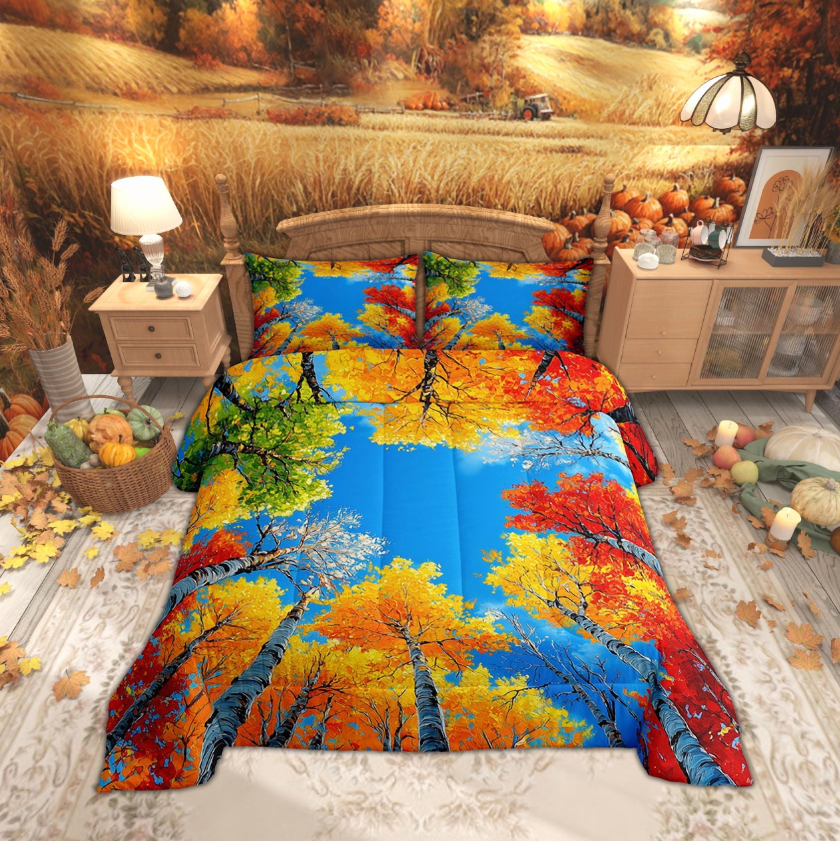 Feelyou Autumn Maple Tree Queen Comforter Set, Nature Landscape Bedding ...