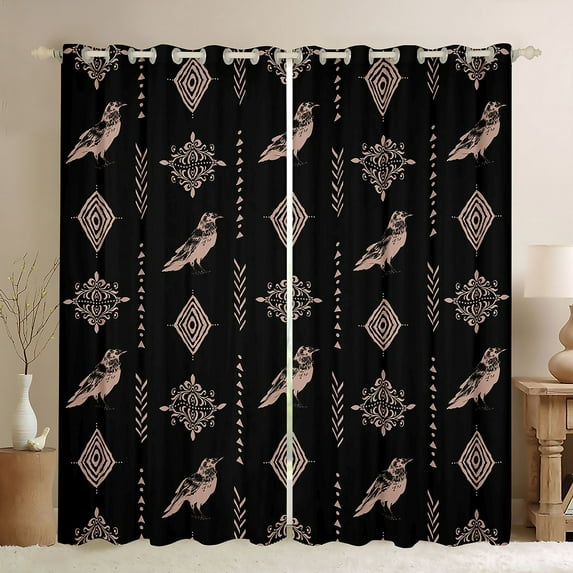 Feelyou Aztec Damask Black Out Curtains, Tribal Boho Crow Curtains Pack ...