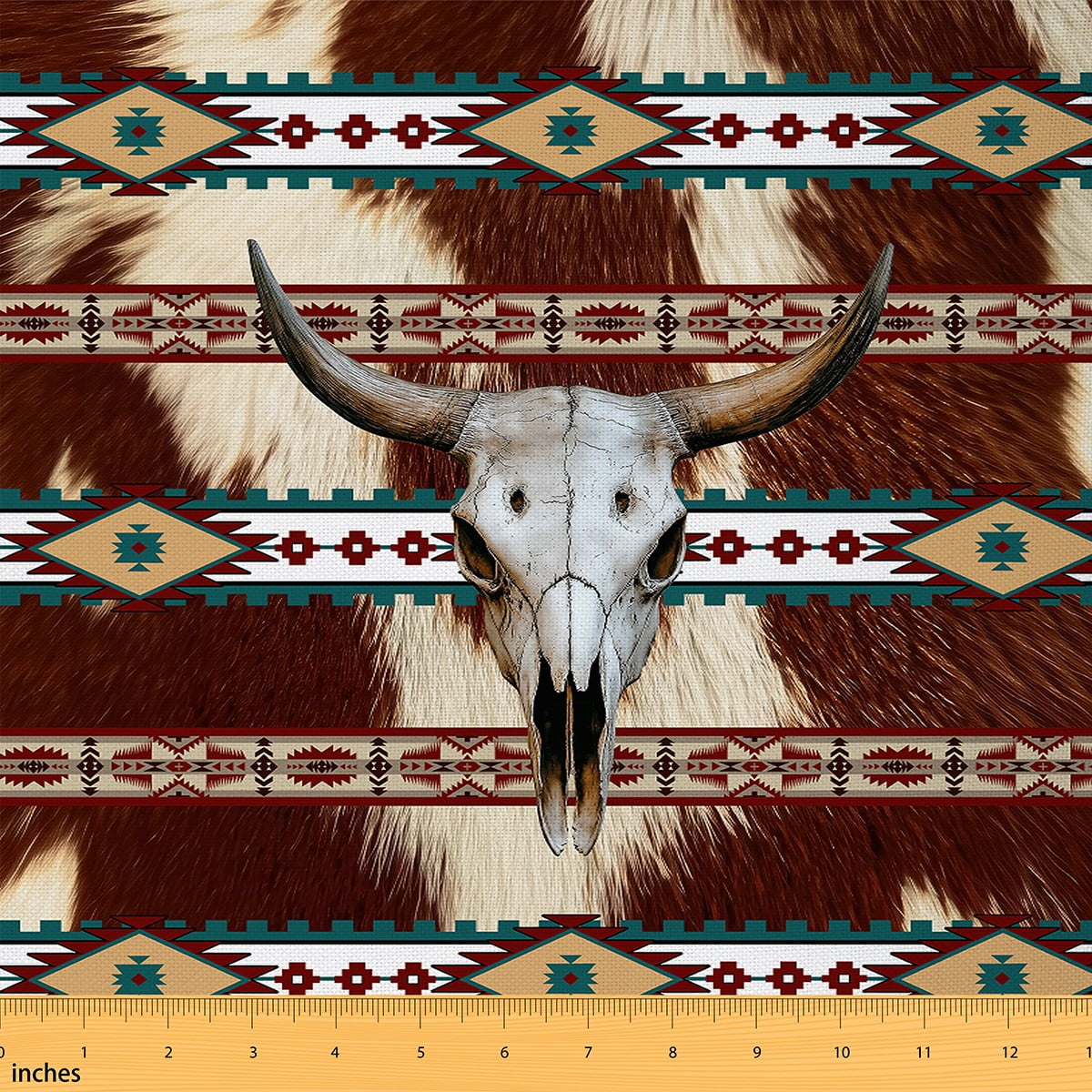 Feelyou Aztec Sheep Skull Fabric by the Yard 3 Yards, Bohemian Triangle ...