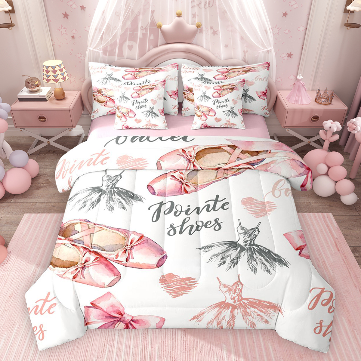 Feelyou Ballet Princess Girl Comforter Set 7pcs, Pink Shose Bowknot ...