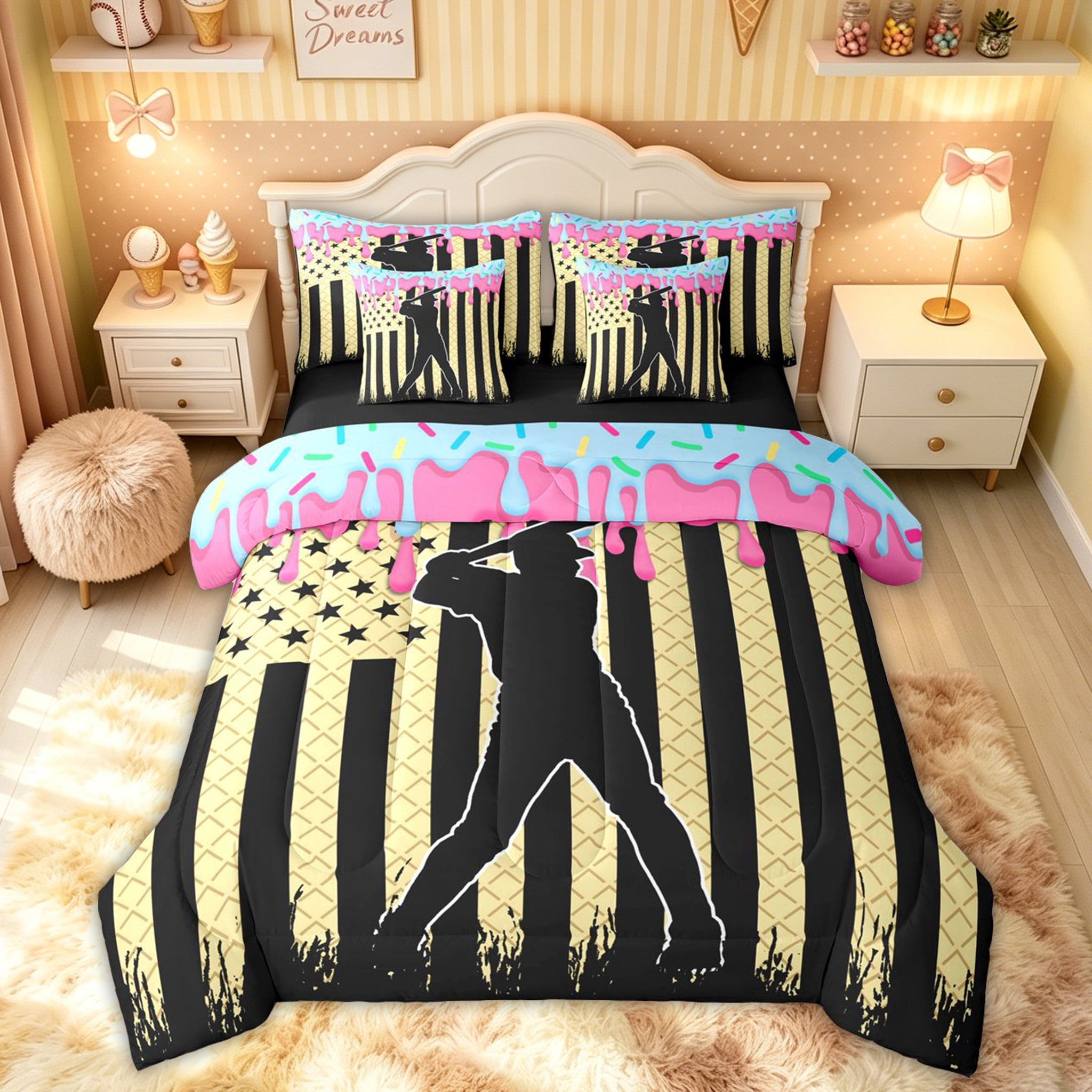 Feelyou Baseball Batter Silhouette King Bedding for Boys, Ice Cream US ...