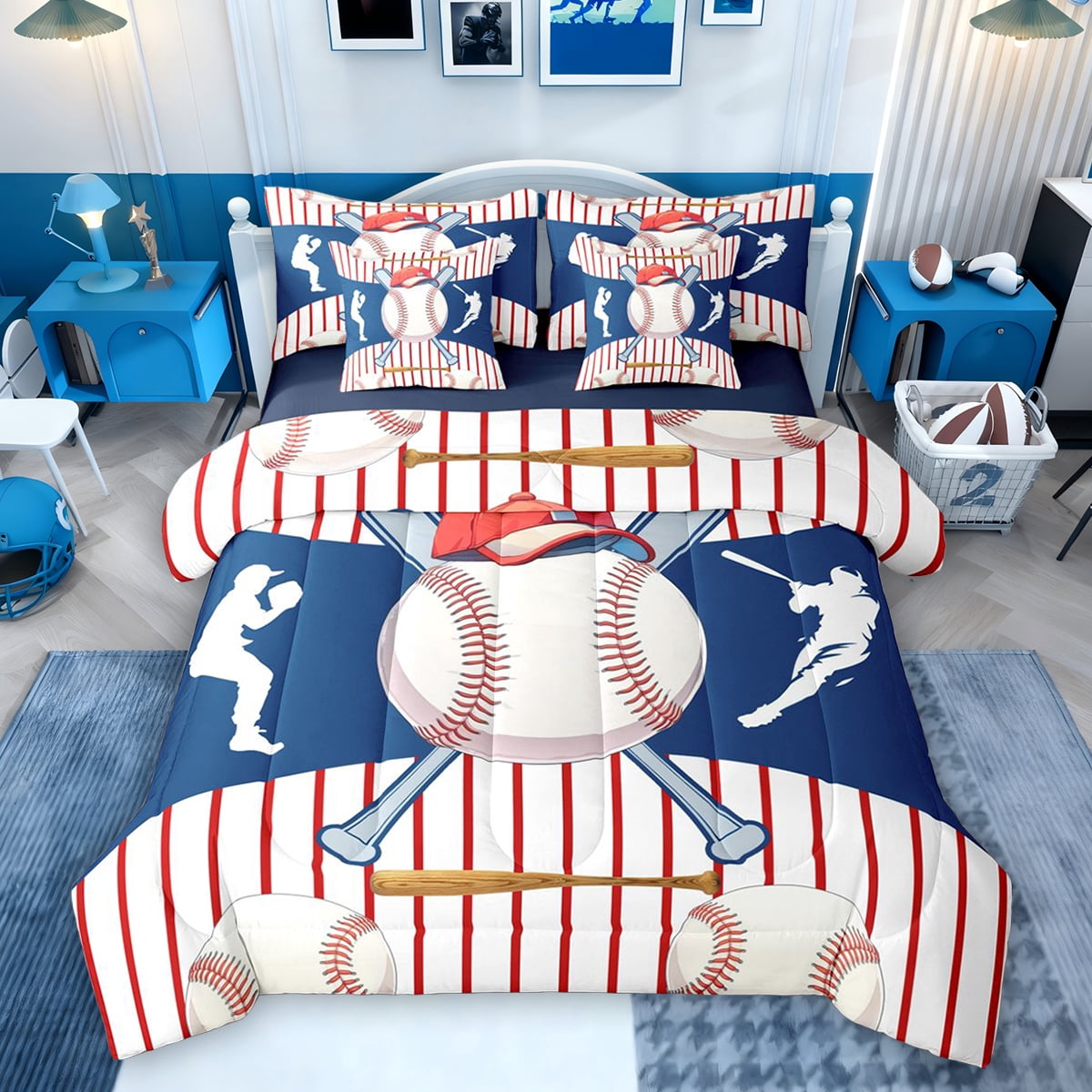 Feelyou Baseball Gaming Twin Bedding Sets 7-Piece, Red Blue Lines ...