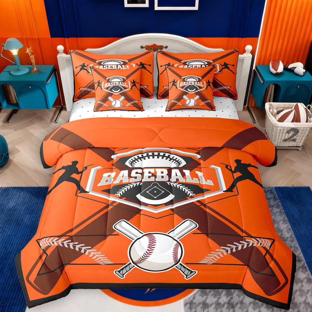 Feelyou Baseball Player Kids Bedding Comforter Set 7pcs, Modern Ball ...