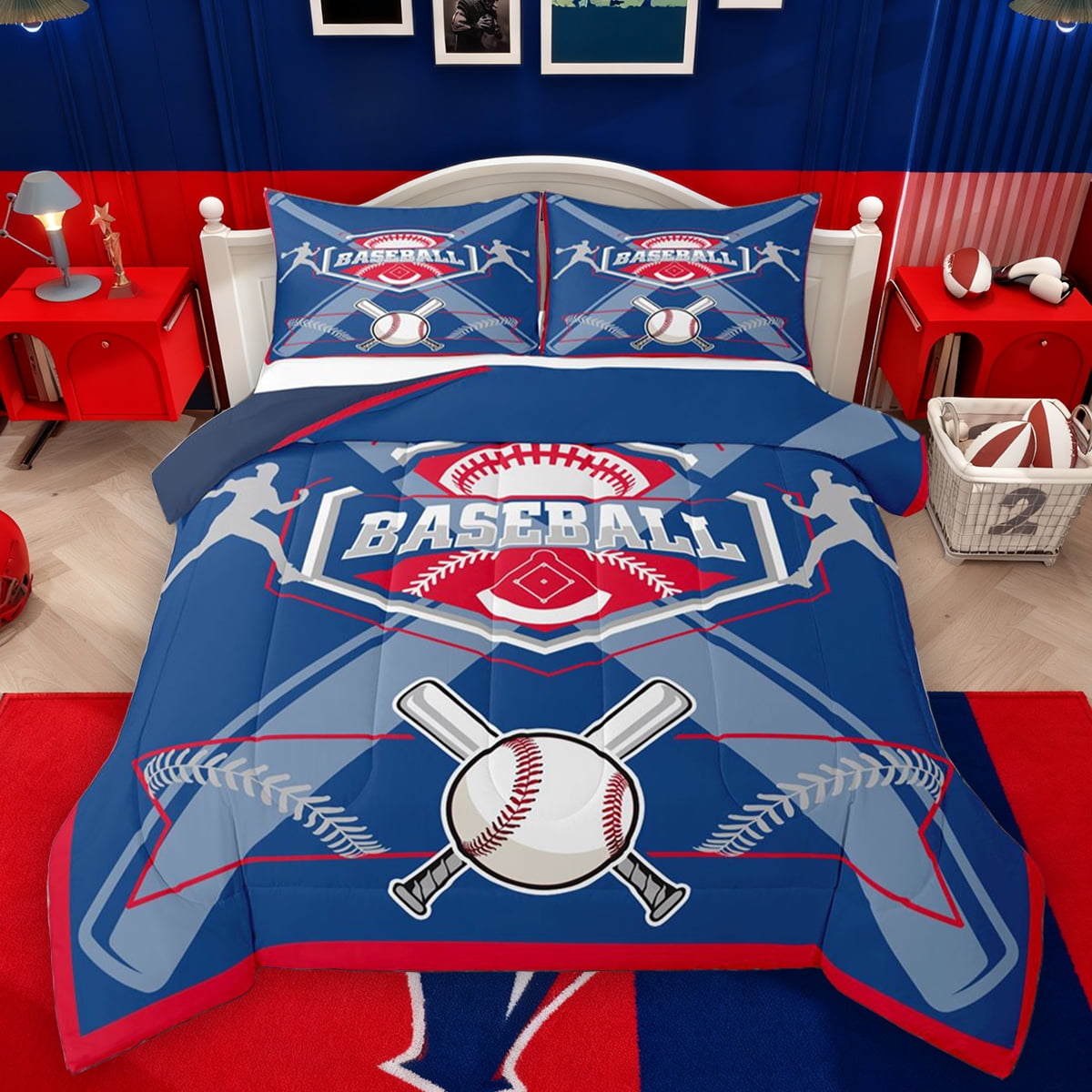 Feelyou Baseball Player Kids Queen Comforter Set, Modern Ball Game ...
