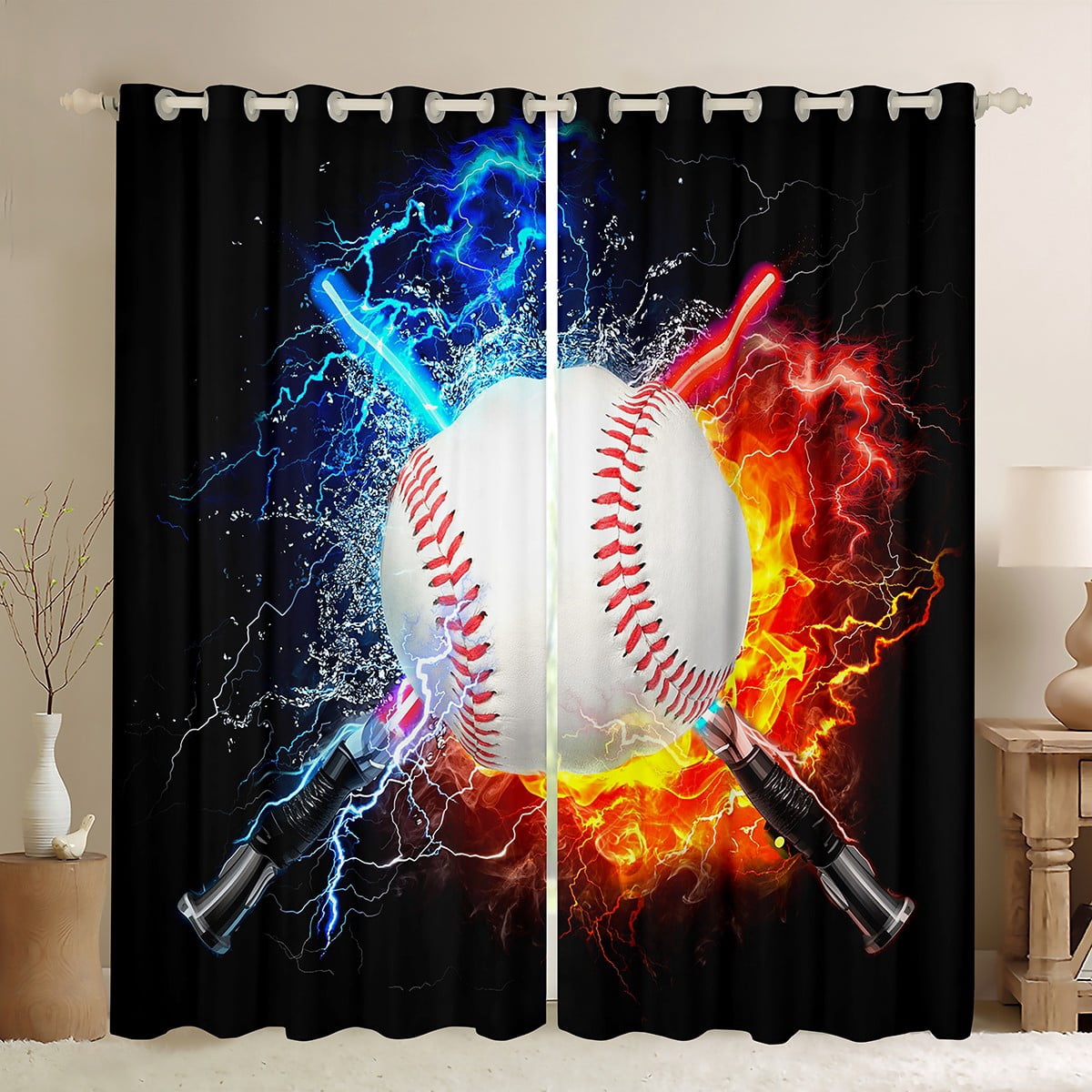 Feelyou Baseball Sports Boys Curtains Pack of 2 (42x84 Each), Blue ...