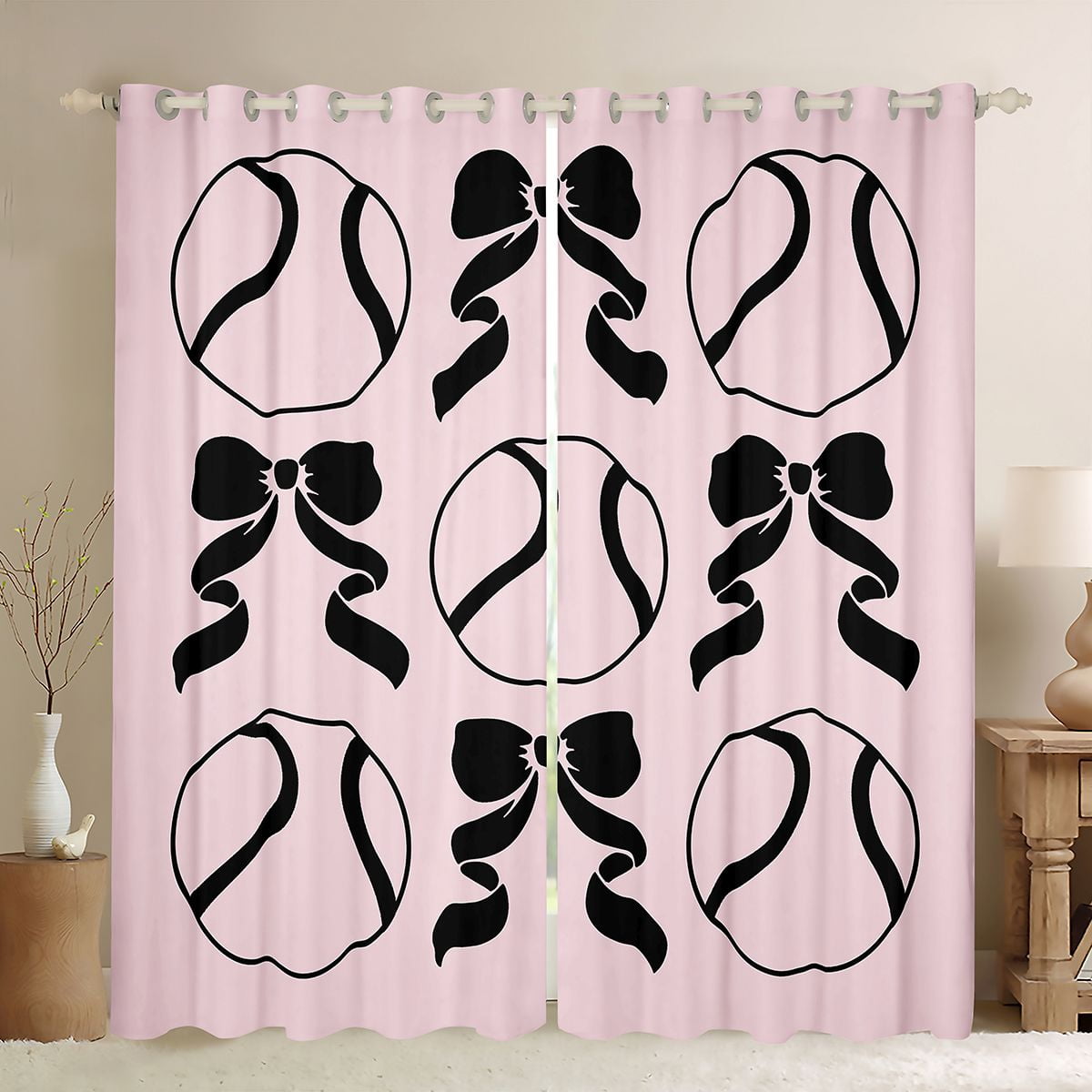 Feelyou Baseball Sports Curtains Pack of 2 (42x84 Each), Pink Bowknot ...