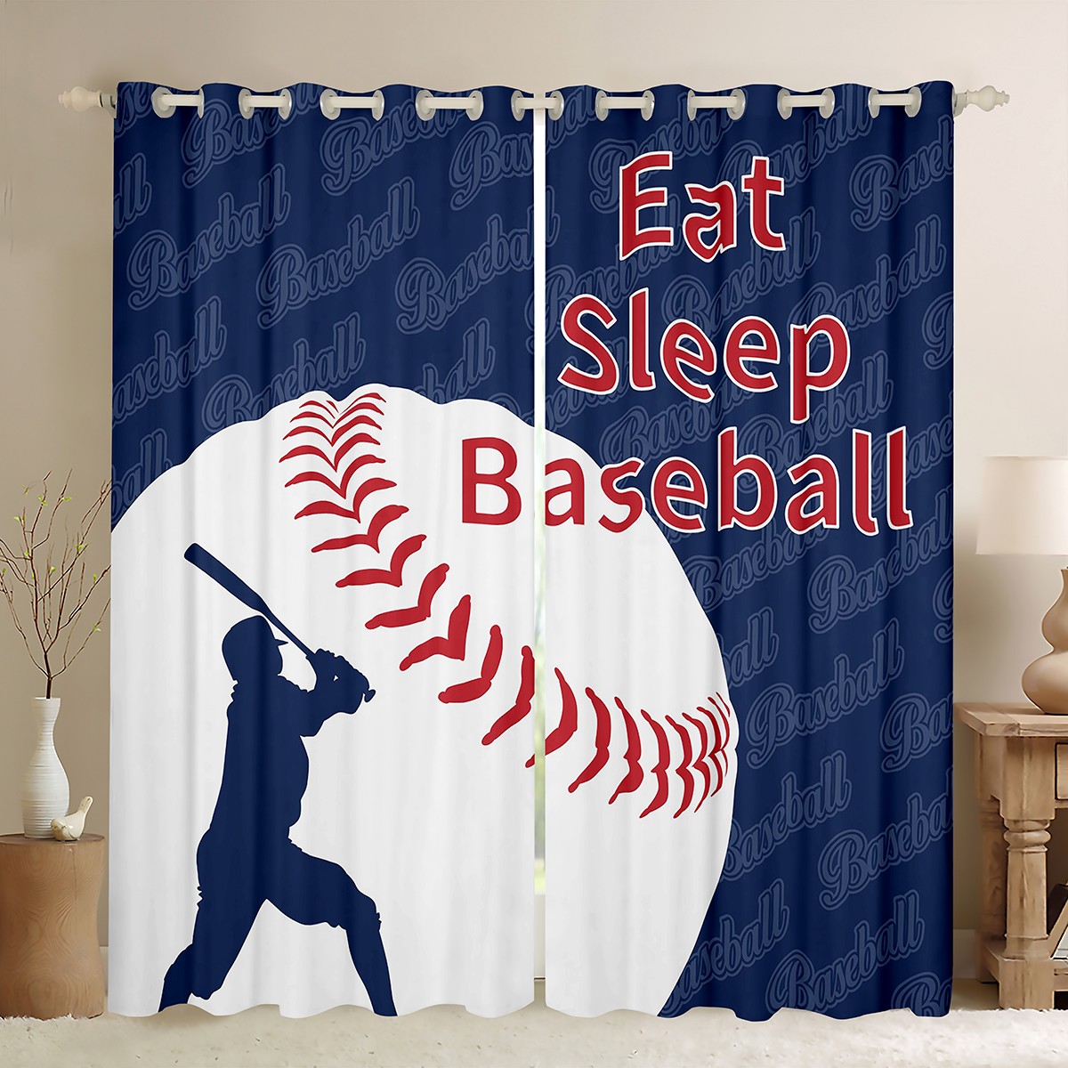 Feelyou Baseball Sports Kids Blackout Curtains Set of 2 (52x84 Each ...