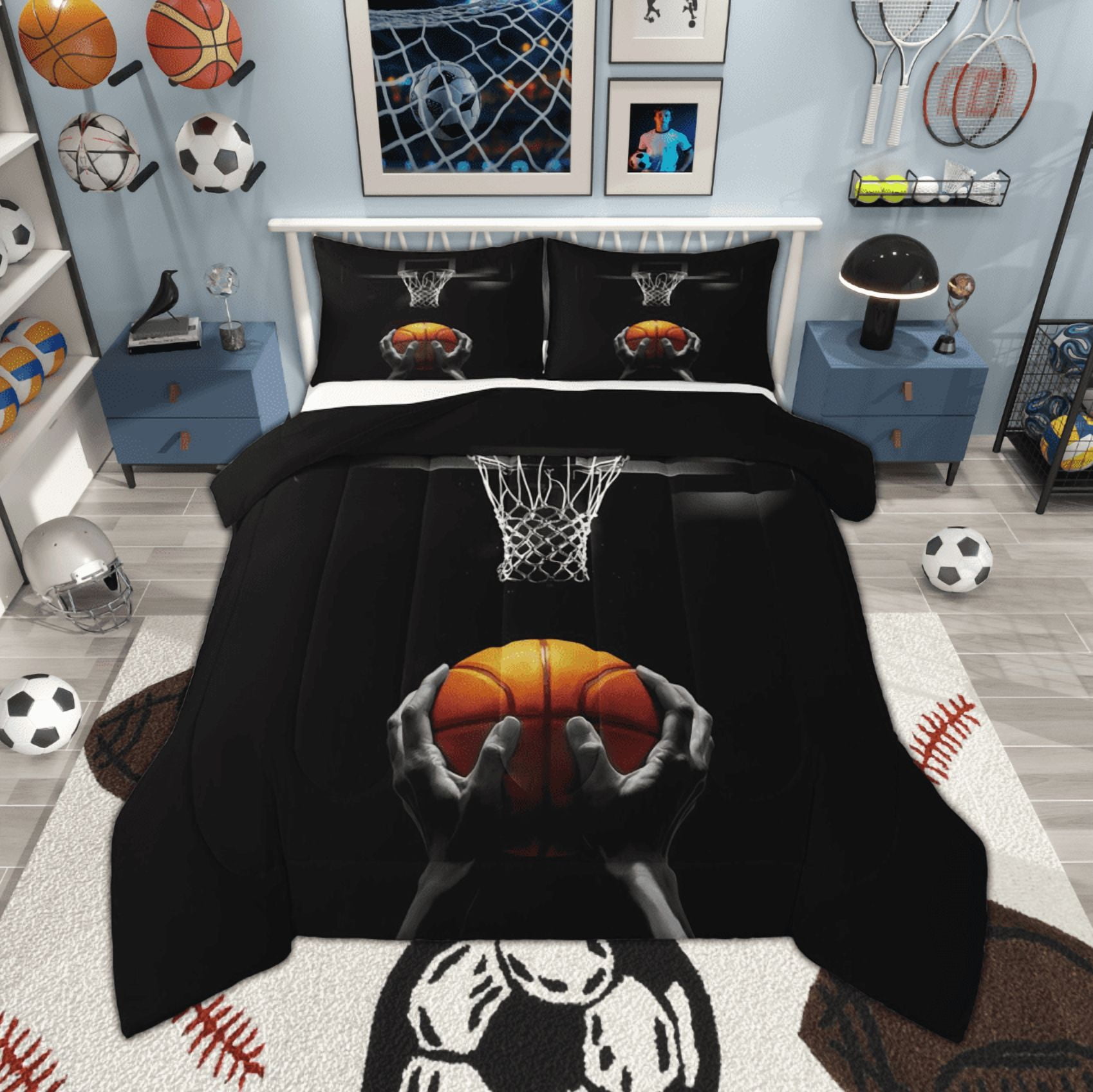 Feelyou Basketball Court King Size Comforter Sets for Boys Teens, Black ...