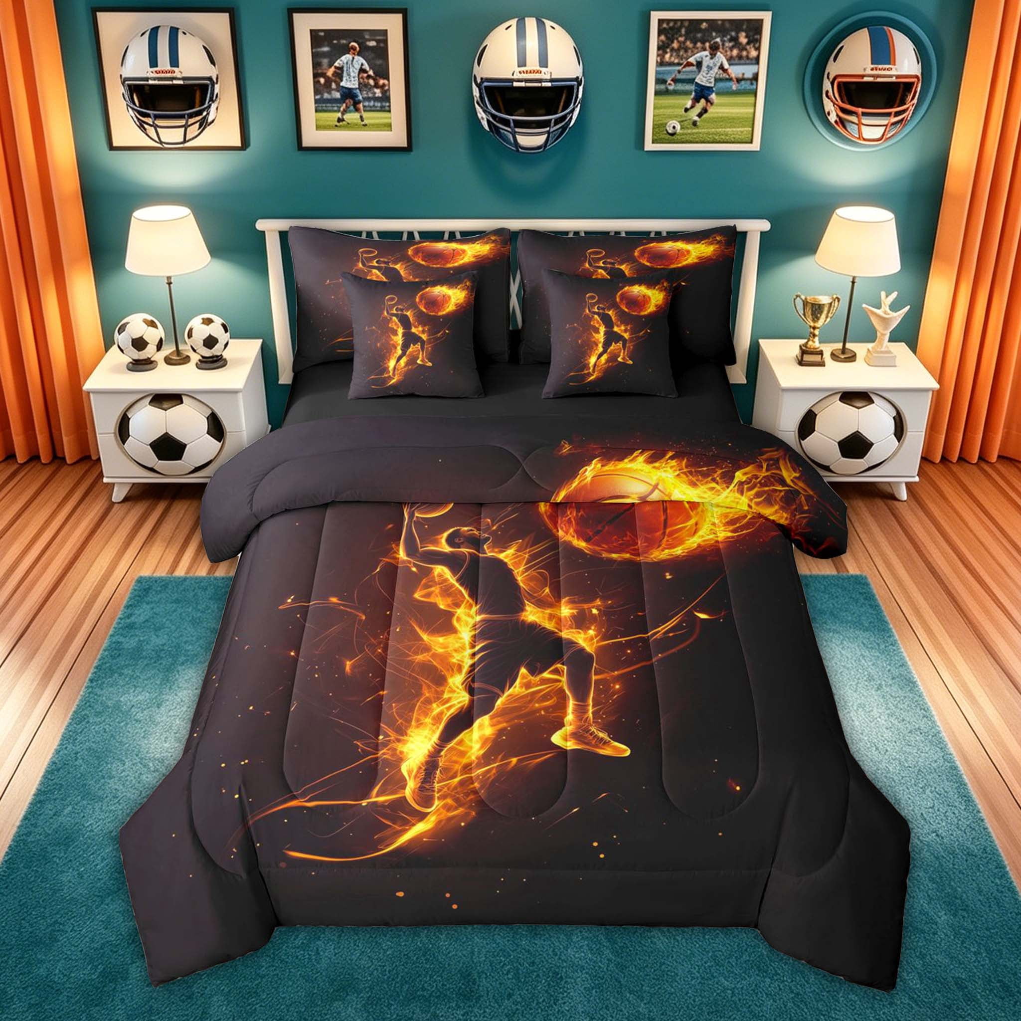 Feelyou Basketball Sport Twin Bedding for Boys, Modern Ball Player ...