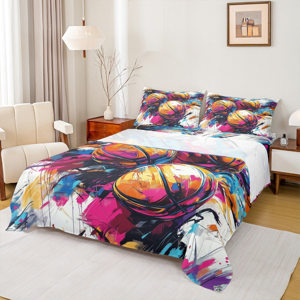 Feelyou Basketball Sports Teens Bed Sheets, Splash Watercolor King ...