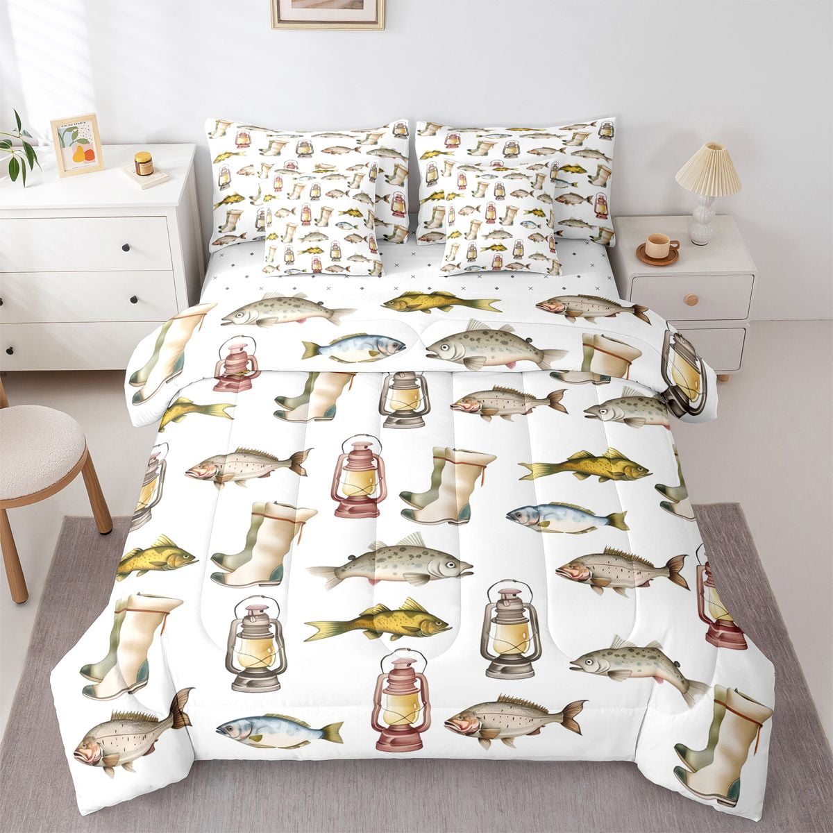 Feelyou Bass Fish Animal Bedding Comforter Set 7pcs, Farmhouse Fishing ...