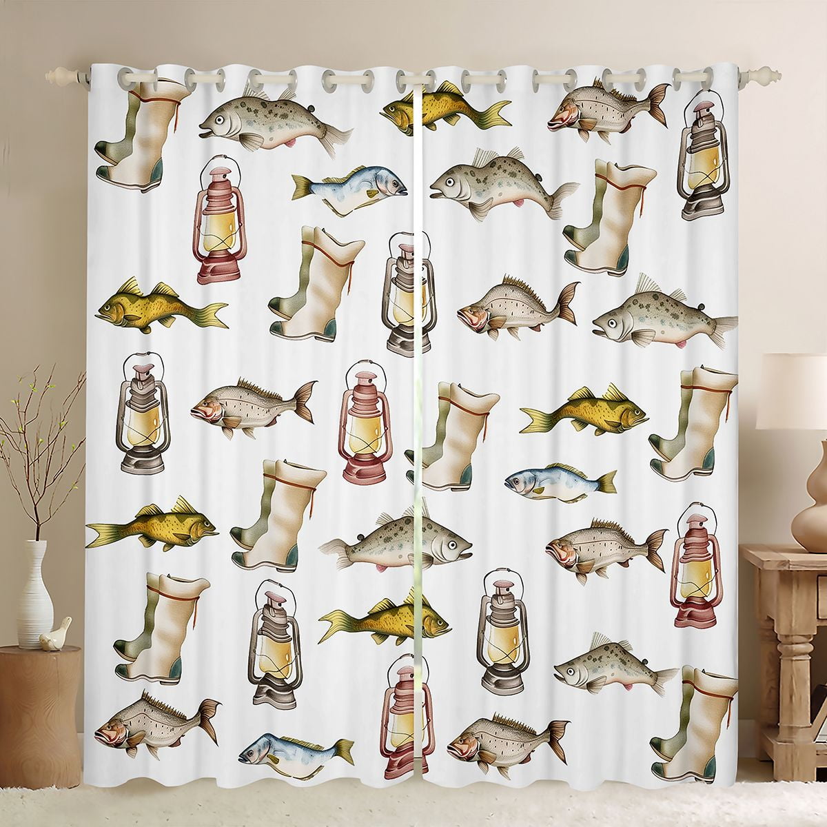 Feelyou Bass Fish Animal Curtains Pack of 2 (42x84 Each), Fishing ...