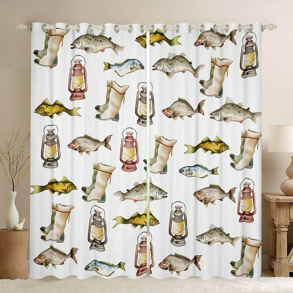 Feelyou Bass Fish Animal Curtains Pack of 2 (42x84 Each), Fishing ...