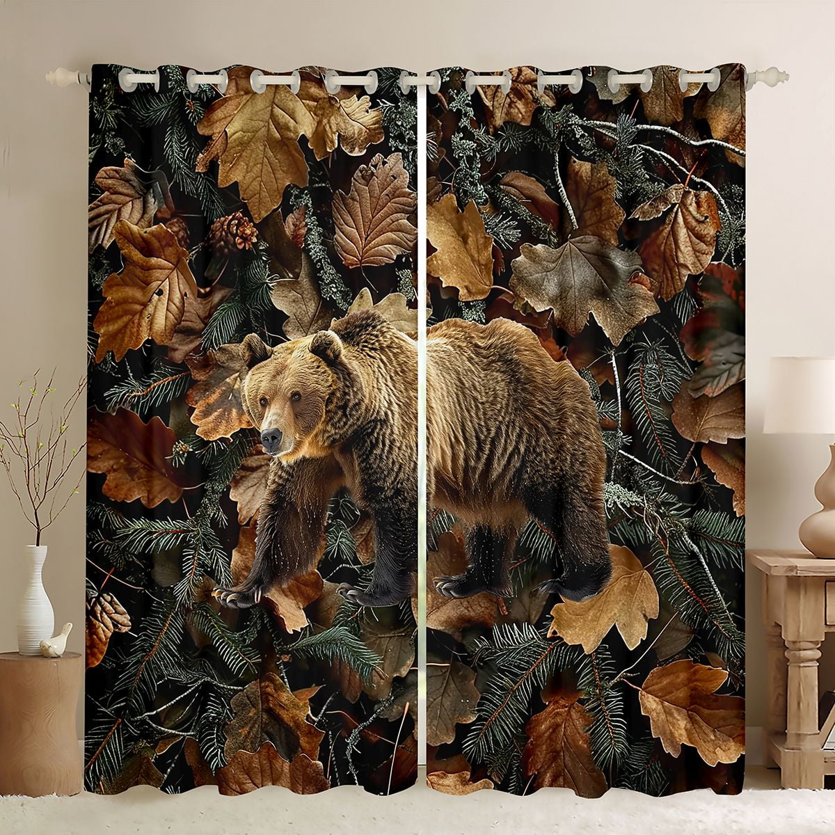 Feelyou Bear Curtains Pack of 2 (42x84 Each), Rustic Branches Leaves ...