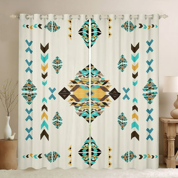 Feelyou Beige Aztec Abstract Black Out Curtains, Mandala Curtains Pack ...